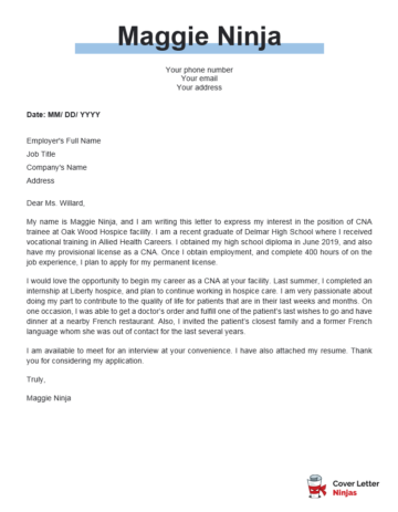 CNA Cover Letter Example + Bonus Writing Tips For Medical Professionals ...