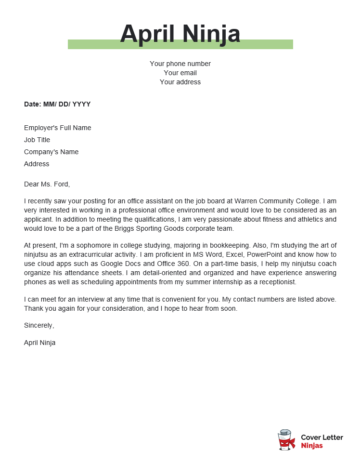 An Office Assistant Cover Letter Example With Quick Writing Guide ...