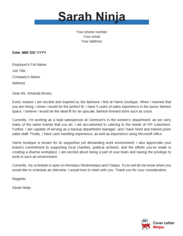 Retail Cover Letter Example and Actionable Writing Tips - Cover Letter ...
