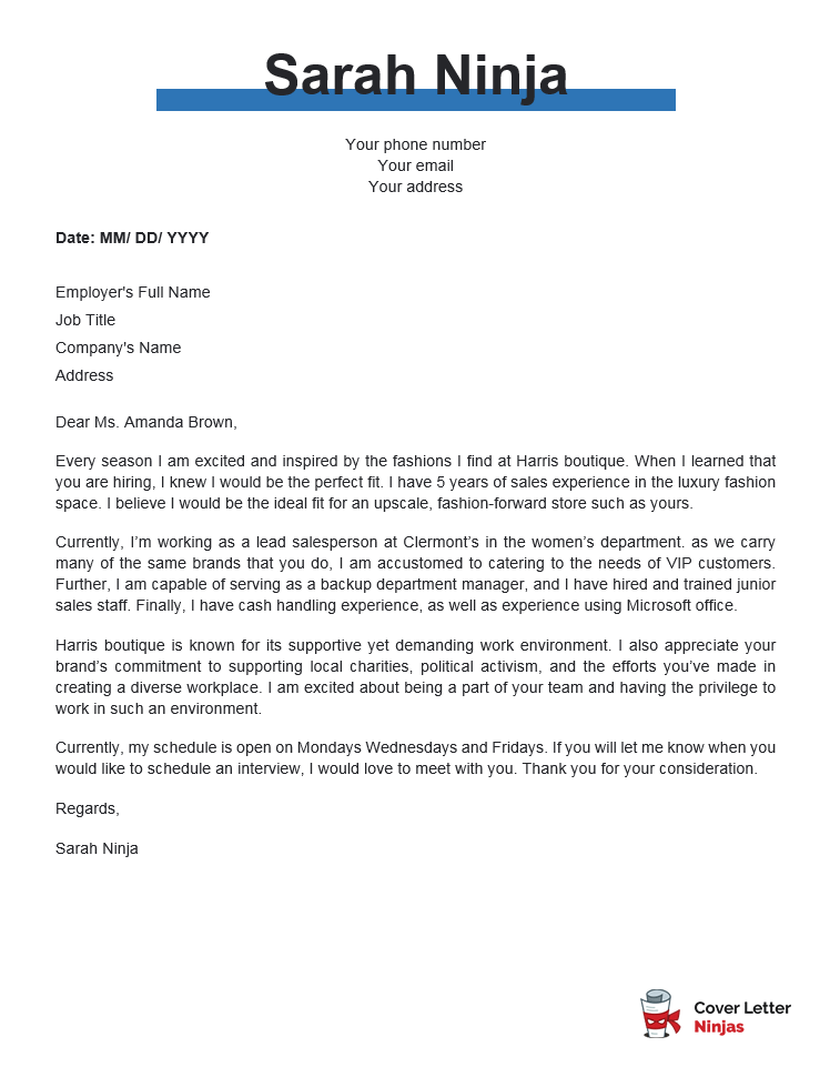Retail Cover Letter Example And Actionable Writing Tips Cover Letter 