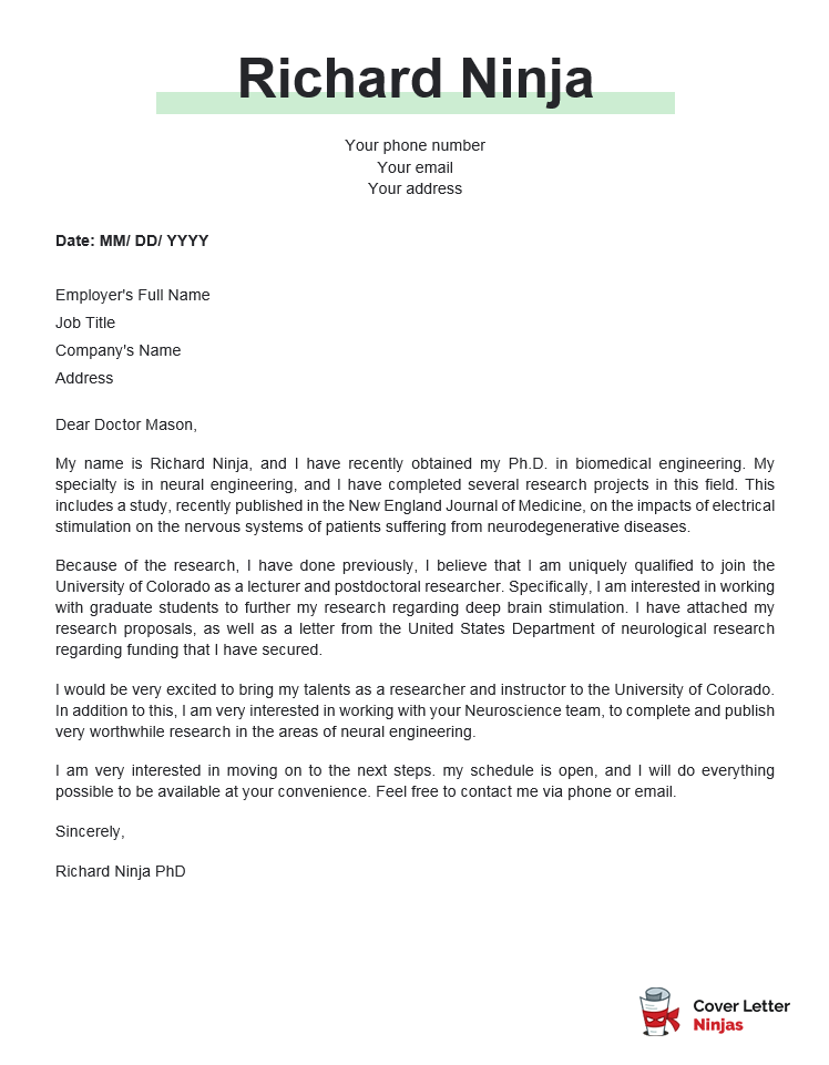 Postdoctoral Cover Letter Example And Job Hunting Tips Cover Letter 