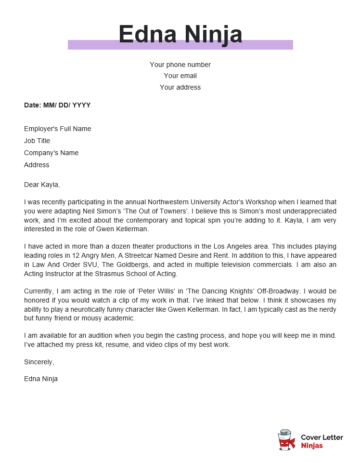 An Attractive Actor Cover Letter Example - Cover Letter Ninjas