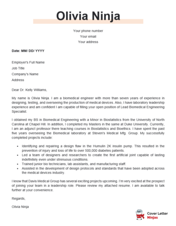 A Professional Biotech Cover Letter Example - Cover Letter Ninjas
