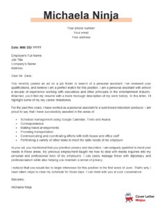 Personal Assistant Cover Letter Example - Cover Letter Ninjas