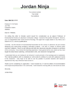 Cover Letter Example For Adjunct Instructor - Cover Letter Ninjas