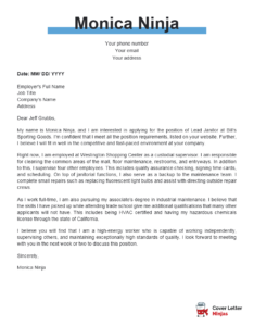 Janitorial Cover Letter Example - Cover Letter Ninjas