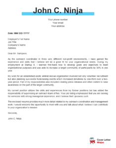 Outreach Coordinator Cover Letter Example - Cover Letter Ninjas