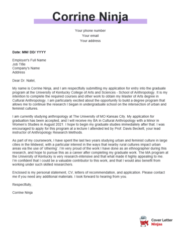 Cover Letter For Graduate School: Sample And Tips - Cover Letter Ninjas