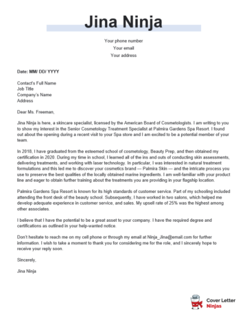 Compelling Cosmetology Cover Letter Example - Cover Letter Ninjas
