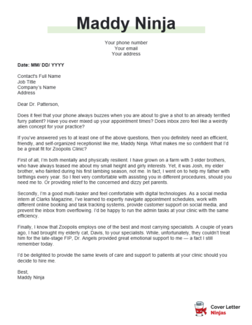 Convincing Cover Letter for Vet Receptionist + Writing Tips - Cover ...