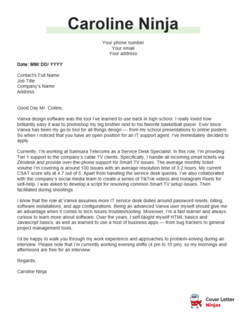 Cover Letter for IT Support: Example and Tips - Cover Letter Ninjas