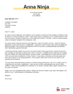 Medical Coder Cover Letter Example and Tips - Cover Letter Ninjas
