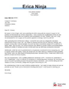 Example Cover Letter For Phlebotomist - Cover Letter Ninjas