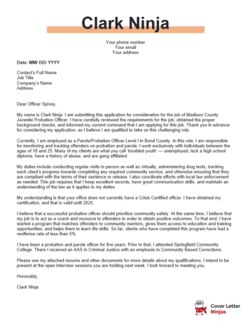 Sample Cover Letter For a Probation Officer - Cover Letter Ninjas