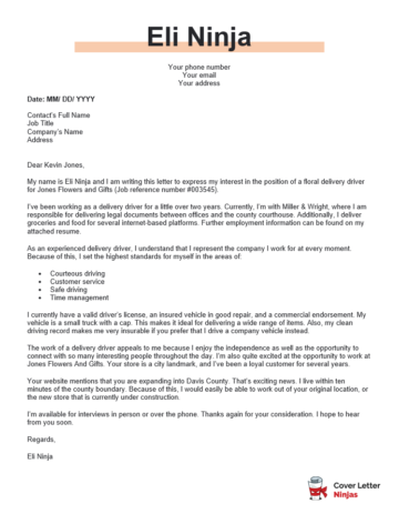 Sample Cover Letter For Delivery Driver - Cover Letter Ninjas